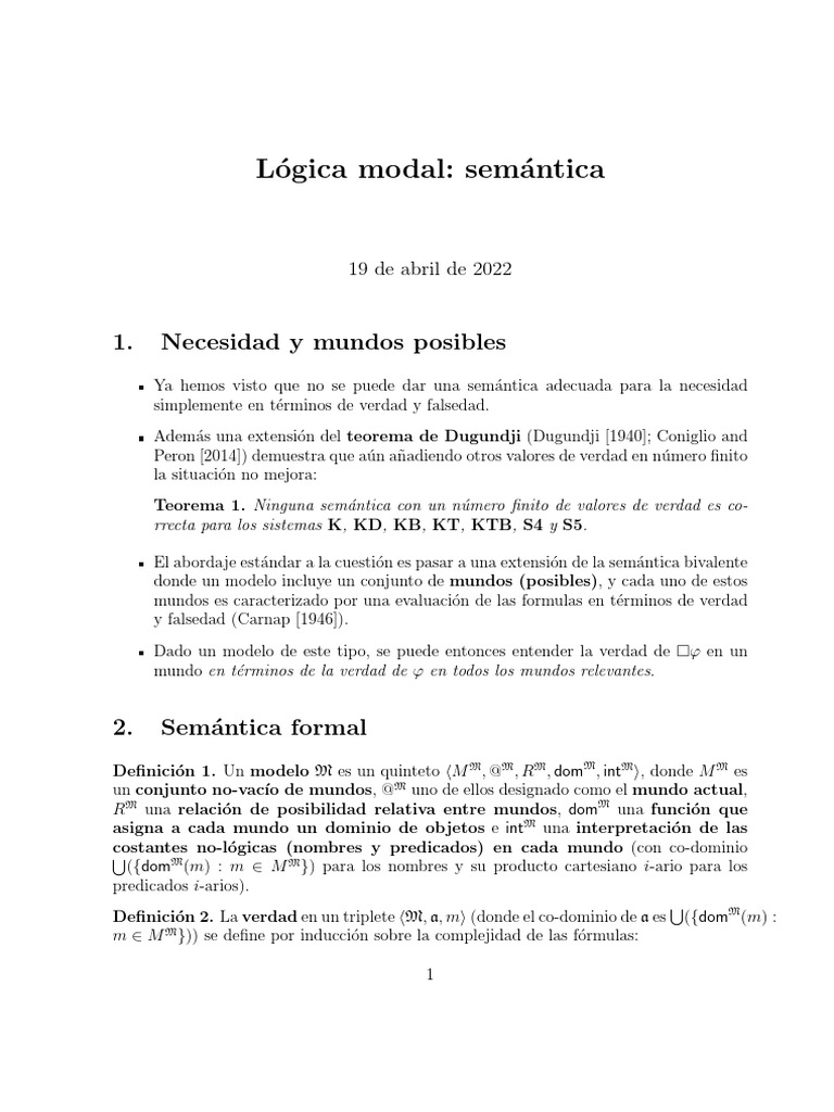 Semántica de la Lógica Modal | PDF