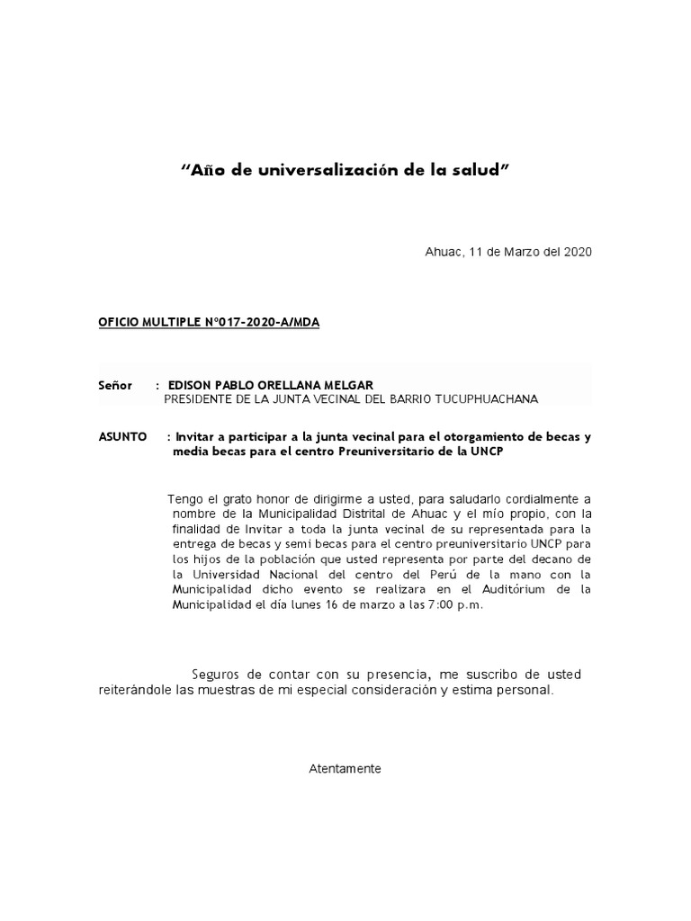 oficio para becas | PDF