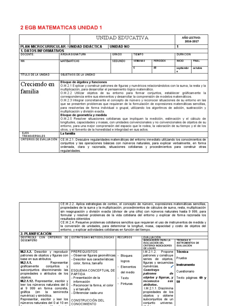 2do - EGB M Planif Por Unidad Didáctica | PDF | Números | Geometría