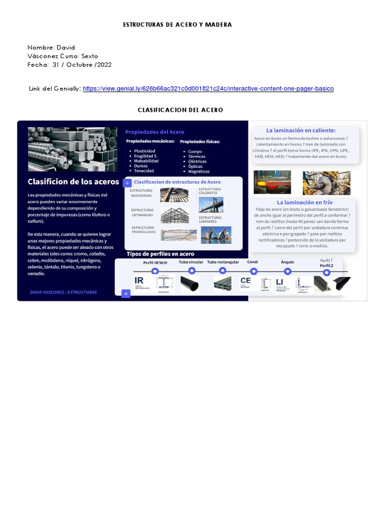 Estructuras 3 David Vasconez Infografia Clasificacion de Aceros | PDF