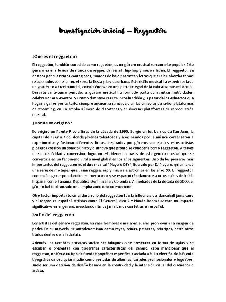 Historia y Estilo del Reggaetón | PDF | Musica Popular | Las artes ...