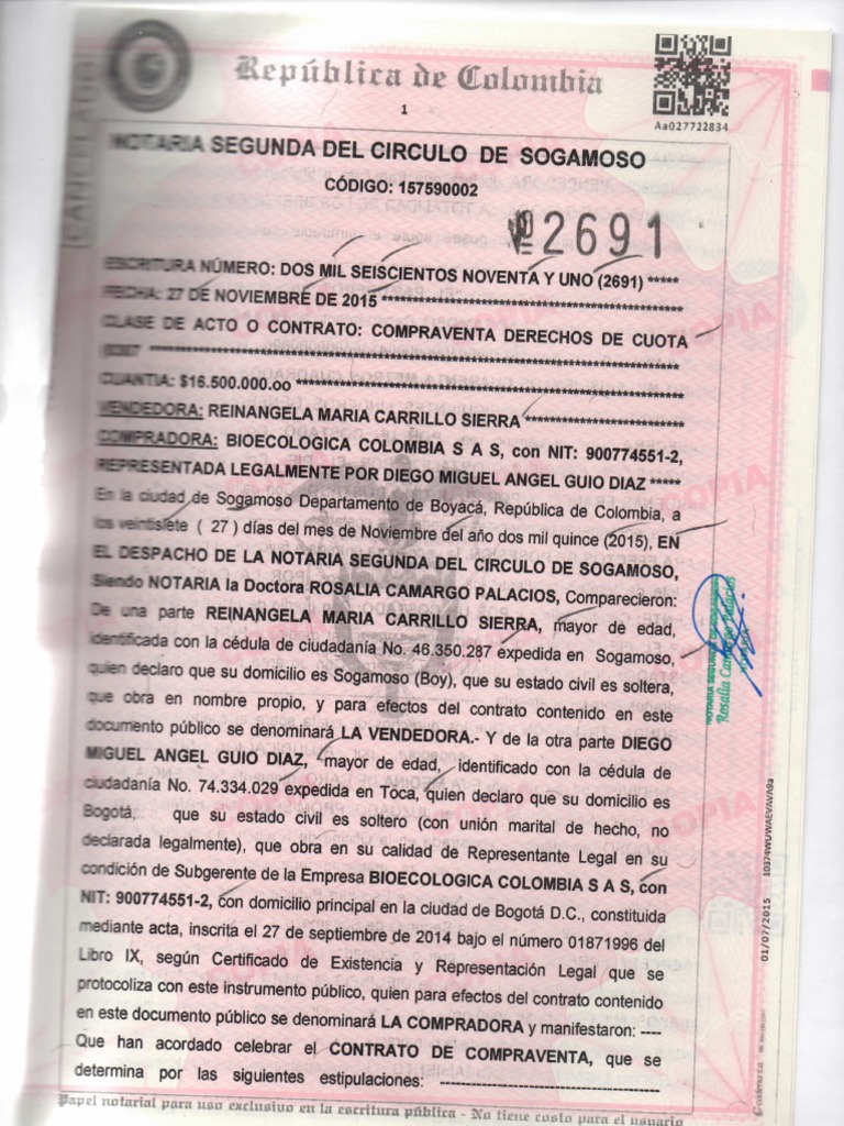 Escritura Lote Sogamoso Bioeco007 | PDF