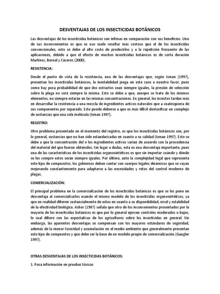 DESVENTAJAS DE LOS INSECTICIDAS BOTÃ NICOS | PDF | Insecticida