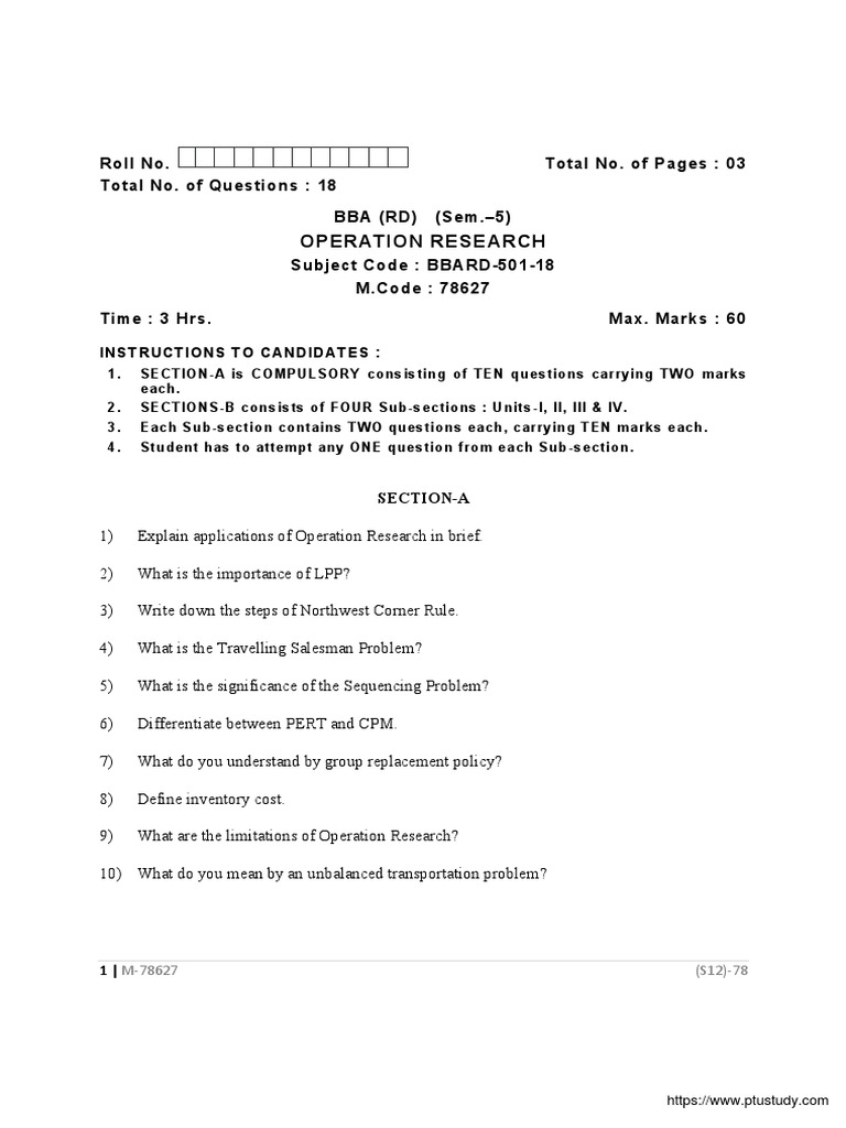 BBA Operations Research Exam | PDF | Algorithms | Mathematical Optimization