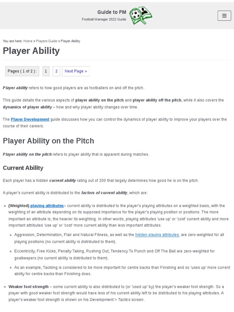 Player Ability On The Pitch | PDF | Association Football | Psychology