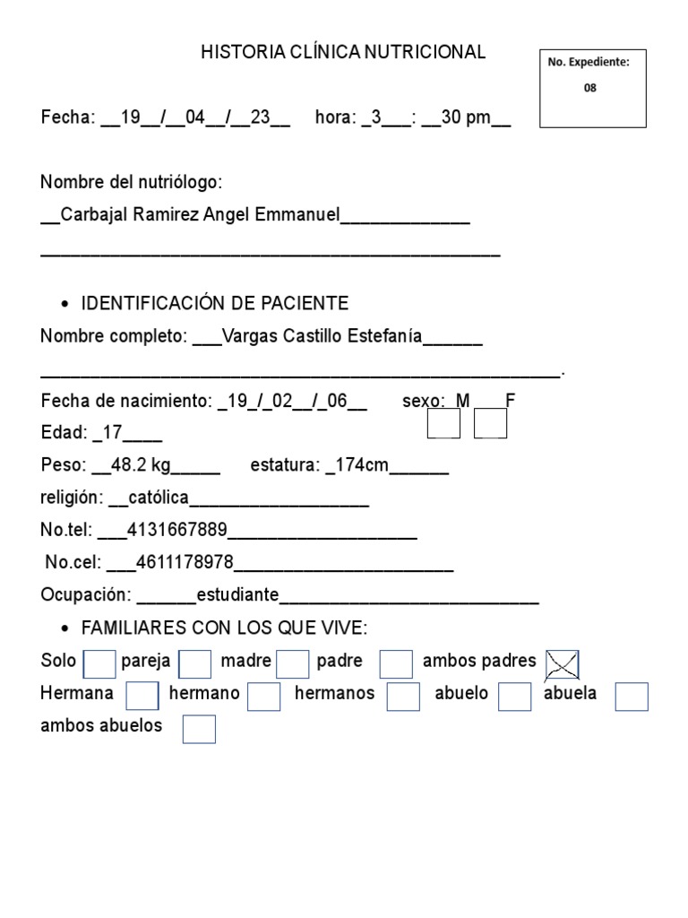 Historia Clínica Nutricional | PDF | Enfermedades y trastornos | Medicina CLINICA
