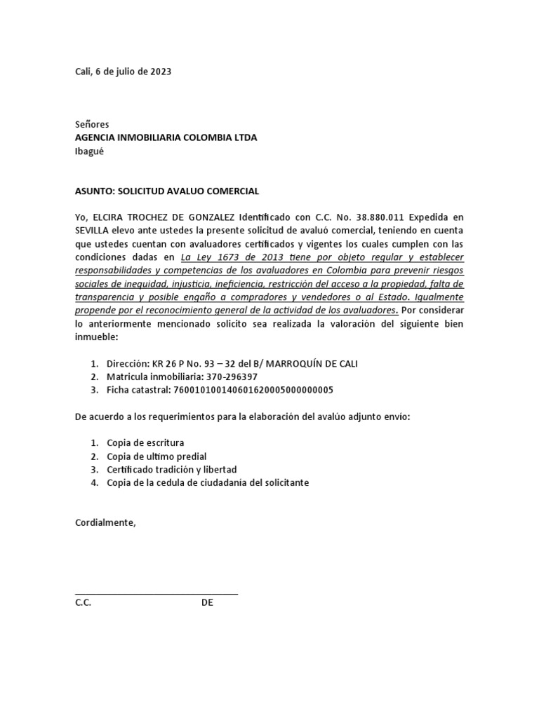 Solicitud de Avaluo | PDF