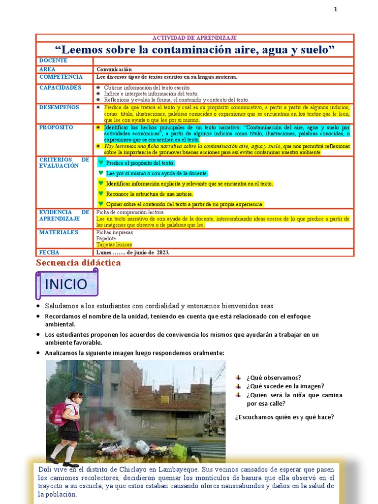 Actividad de Aprendizaje - Contaminación Agua, Aire y Suelo | PDF