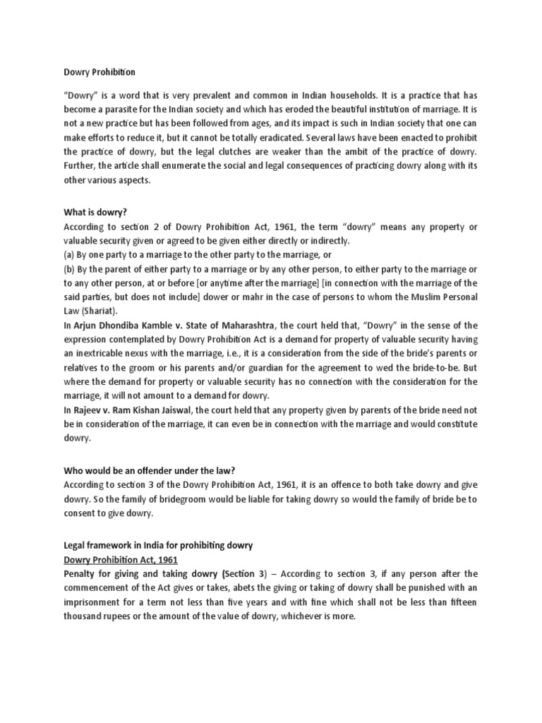 Dowry Prohibition | PDF