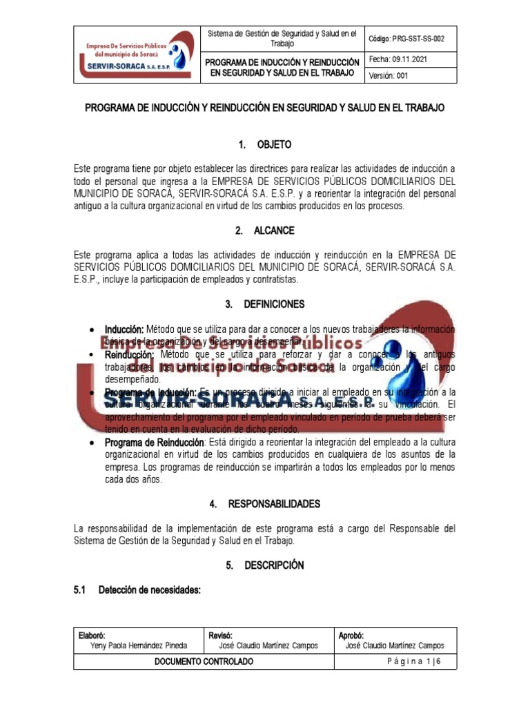 PRG-SST-SS-002 - Programa de Inducción y Reinducción | PDF | Razonamiento inductivo