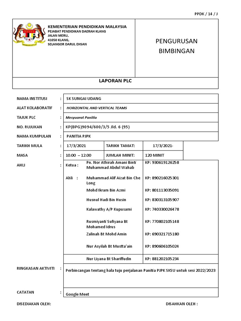 Borang Pelaporan PLC 2022 | PDF