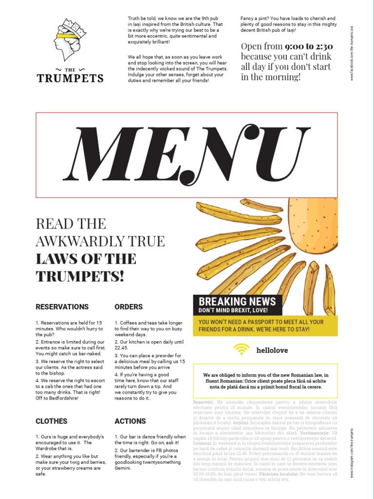 The Trumpets Pub: Reservations & Menu Guide | PDF