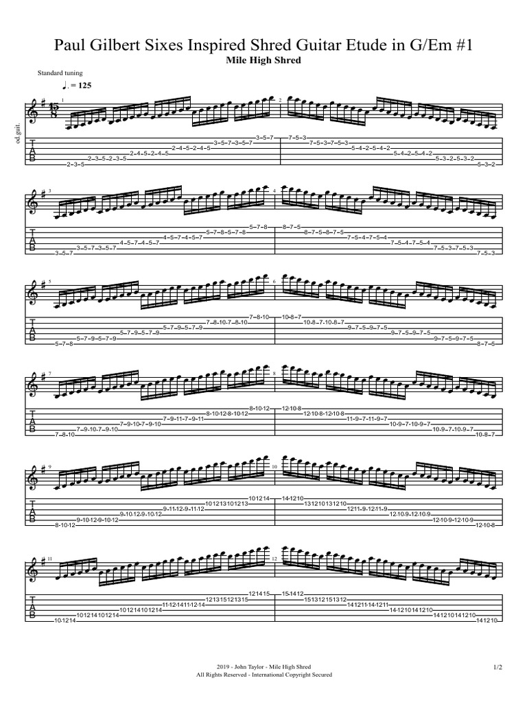 Shred Guitar Etude for Guitarists | PDF | Music Theory | String Instruments