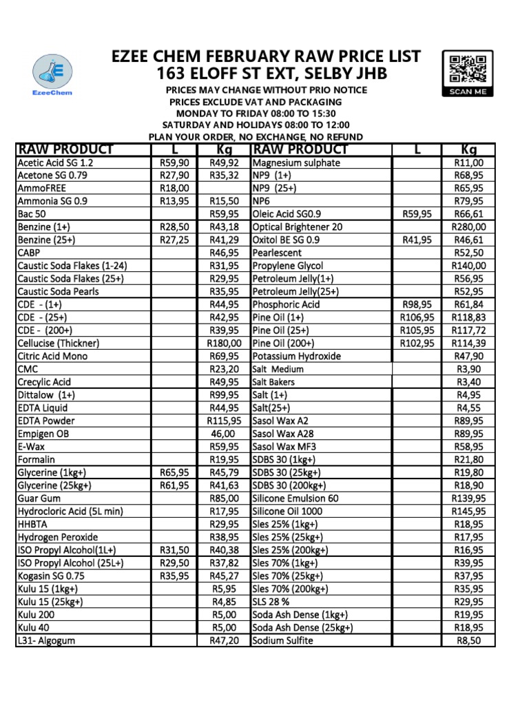 Ezeechem Feb Raw Price List | PDF | Chemical Compounds | Chemical ...