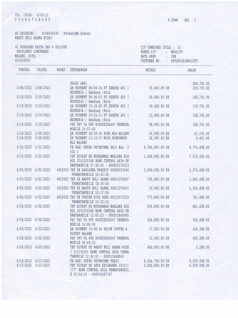 Rekening Koran Permata 3 Bulan | PDF