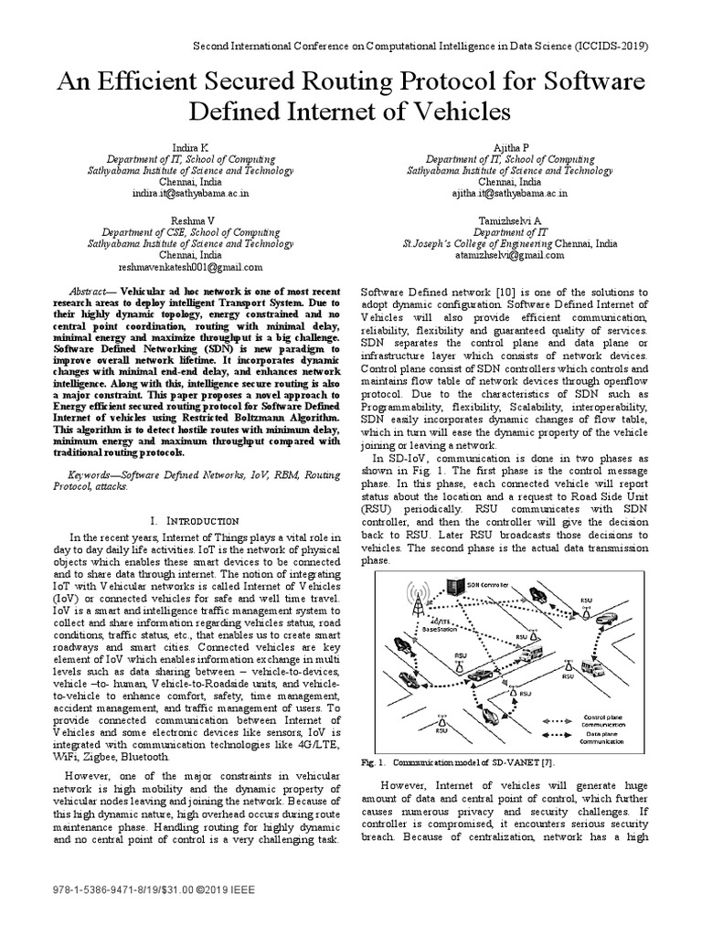 An Efficient Secured Routing Protocol For Software Defined Internet of Vehicles | PDF