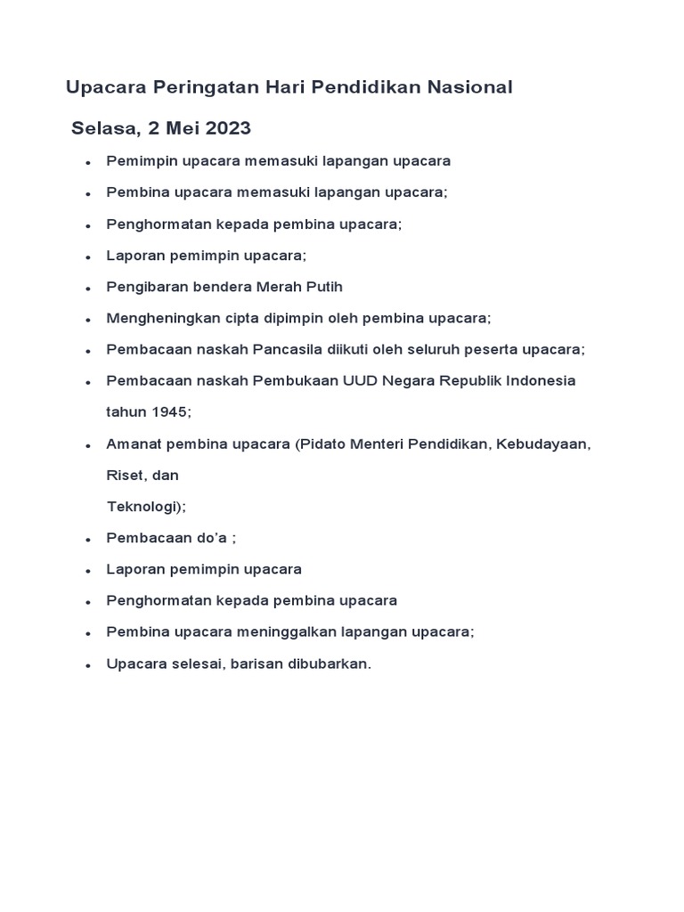Susunan Acara Upacara Peringatan Hari Pendidikan Nasional | PDF