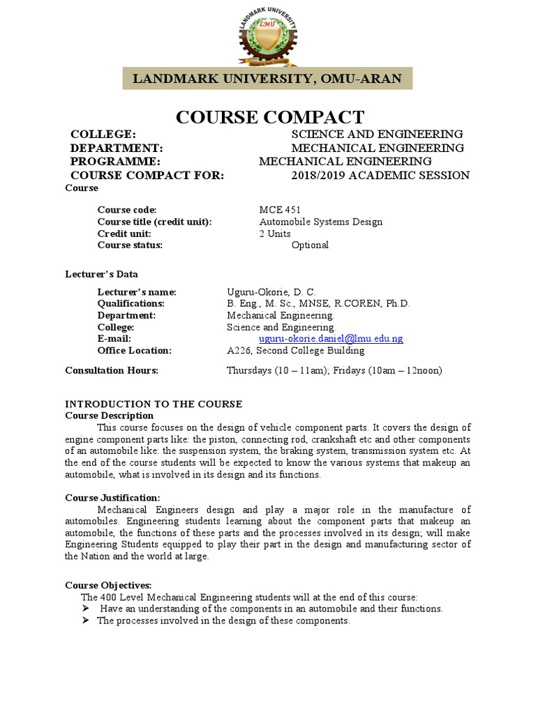 Mce 451 Course Compact | PDF | Piston | Engines