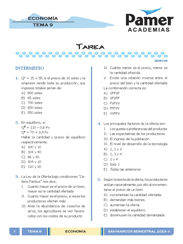 Eco - Sem 9 - Teoría de La Oferta - Equilibrio de Mercado | PDF | Oferta y demanda | Oferta ...