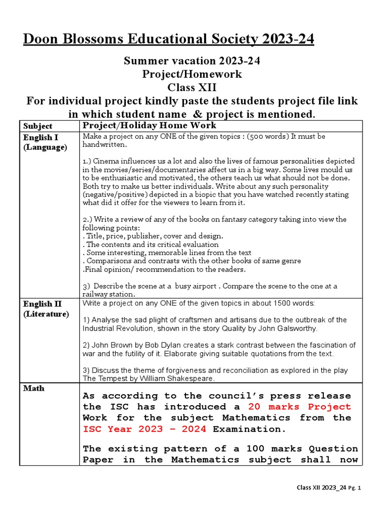 469478XII 2023 24 Project HolidayHomeWork | PDF | Maxima And Minima ...