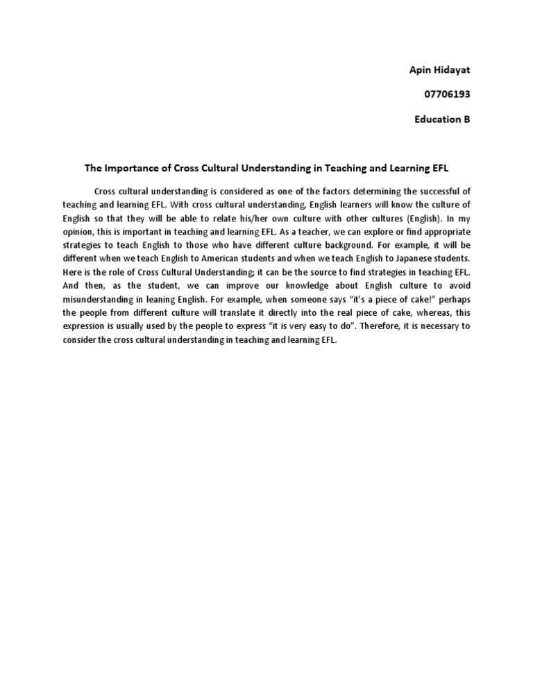 Cross-Cultural Understanding in EFL Teaching | PDF