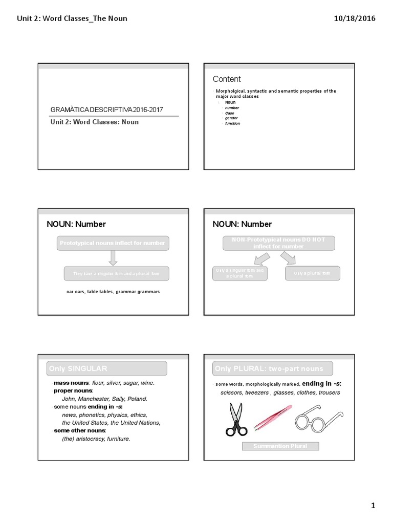 Unit 2-Word Classes - The Noun | PDF | Grammatical Gender | Noun