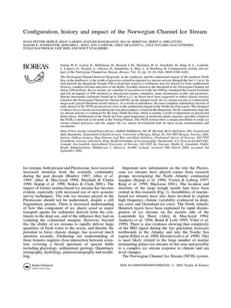 Configuration, History and Impact of The Norwegian Channel Ice Stream ...