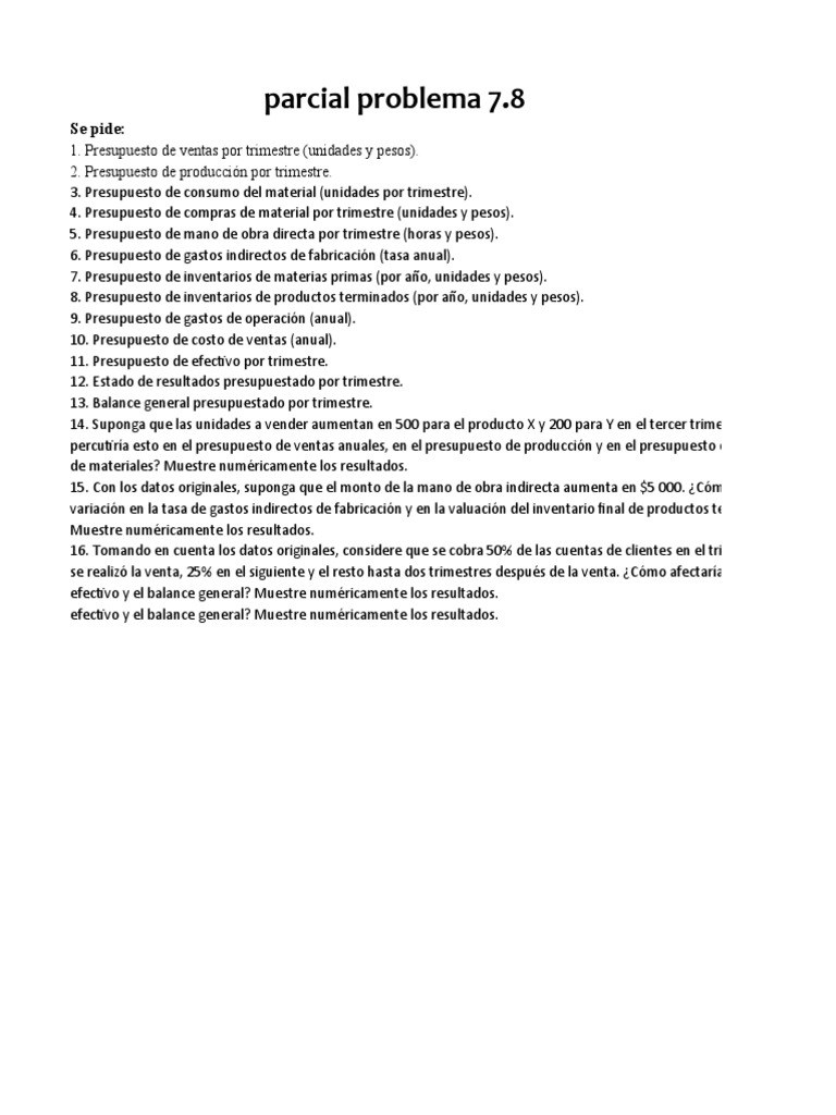 Ejercicio 7 8 | PDF | Presupuesto | Negocios económicos