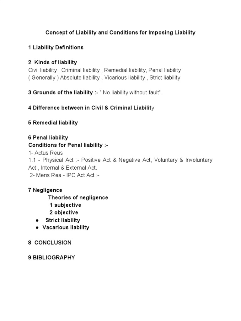 Concept of Liability and Conditions For Imposing Liability | PDF