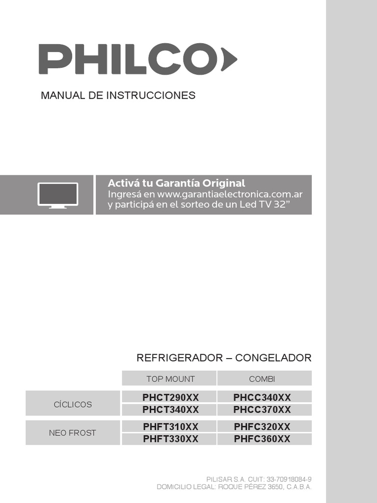 Manual de Usuario 91phcc340b Heladera Philco Combi Blanca | PDF | Refrigerador | Termostato