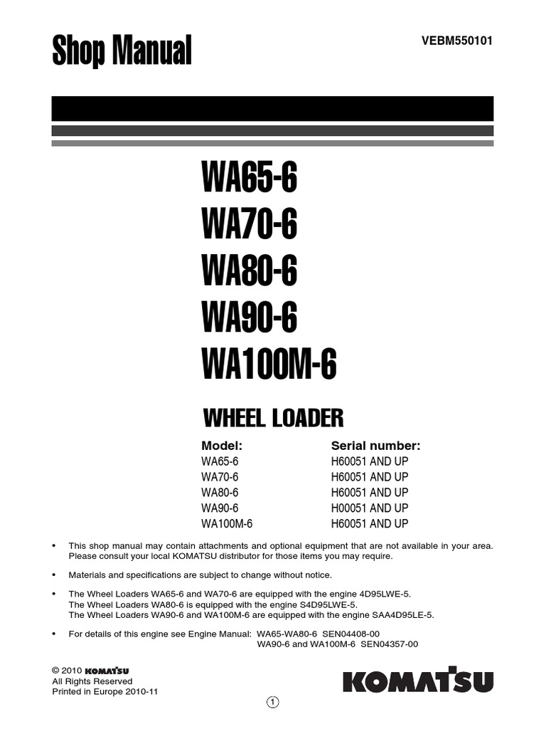 Komatsu Wheel Loaders Wa65 6 Shop Manual | PDF