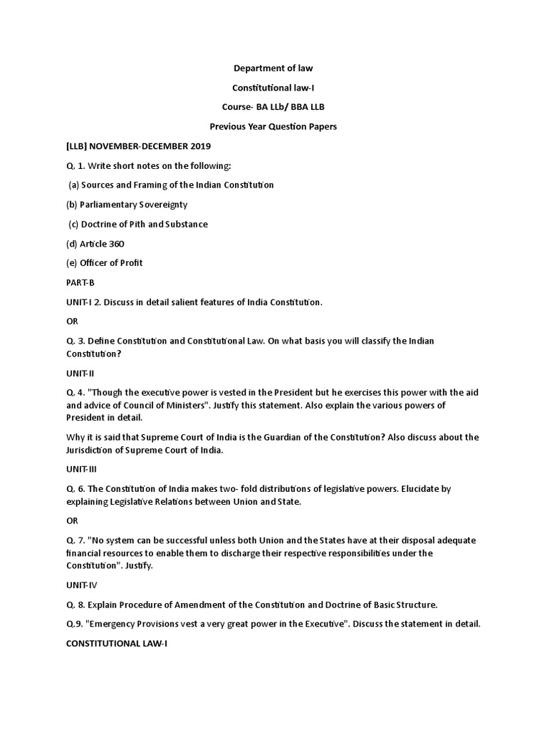 Question Bank Consti-I | PDF | Constitution | Supreme Court Of India