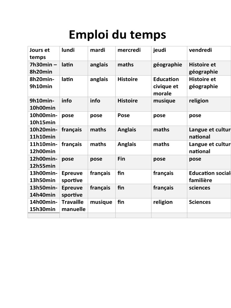 Emploi du temps | PDF