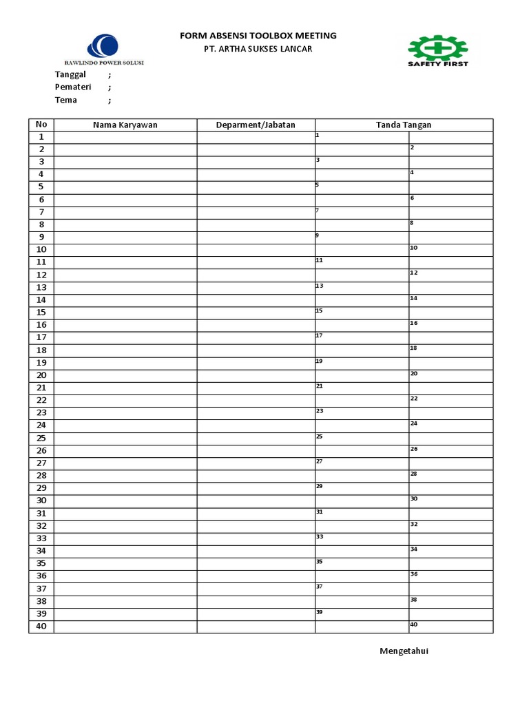 Form Absensi Tool Box | PDF