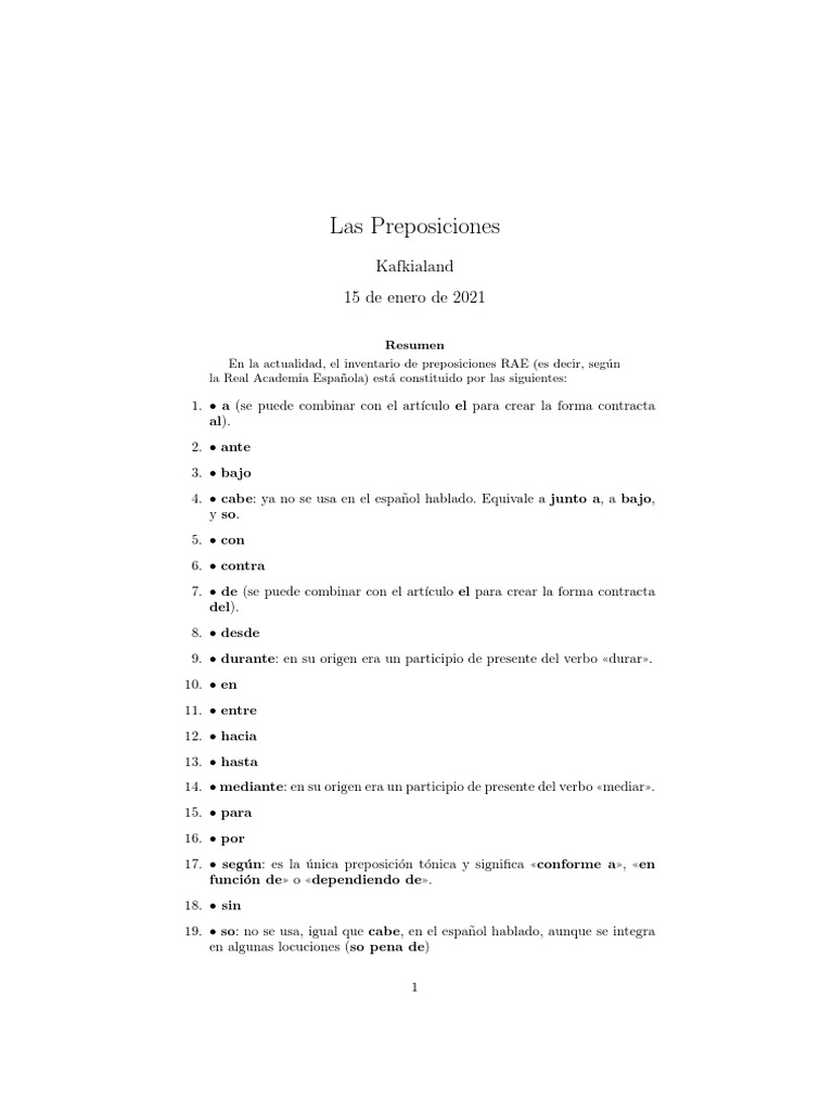 Lista de preposiciones | PDF