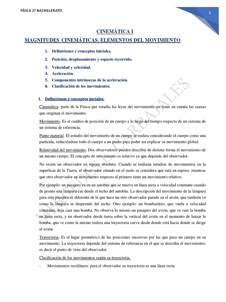 Cinemática I. Elementos Del Movimiento 1º Bachillerato | PDF | Métodos y materiales de enseñanza ...