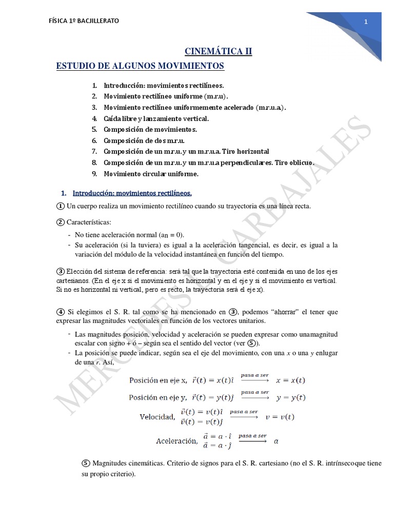Cinemática Ii 1º Bachillerato Estudio de Movimientos | PDF | Velocidad ...