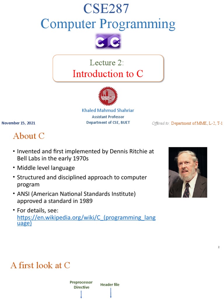 Cse287jul2021 Lectureslide 02 Introduction To C Pdf Parameter Computer Programming 6212