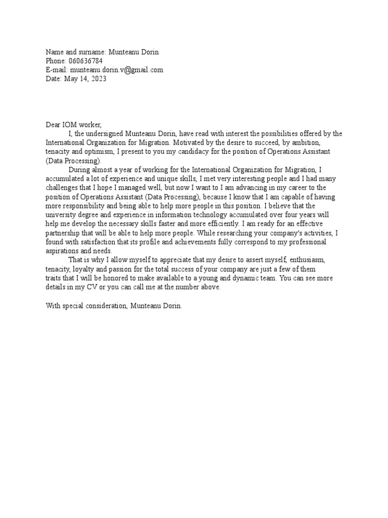 Motivation Letter | PDF