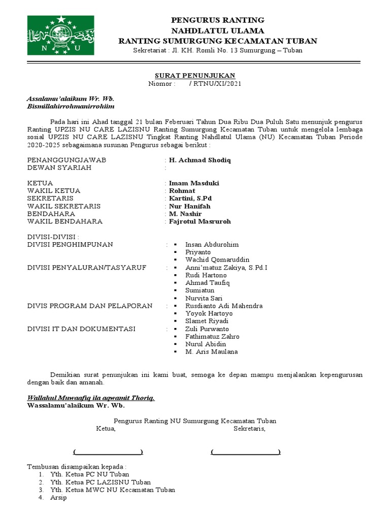 Surat Penunjukan Ranting Nu | PDF