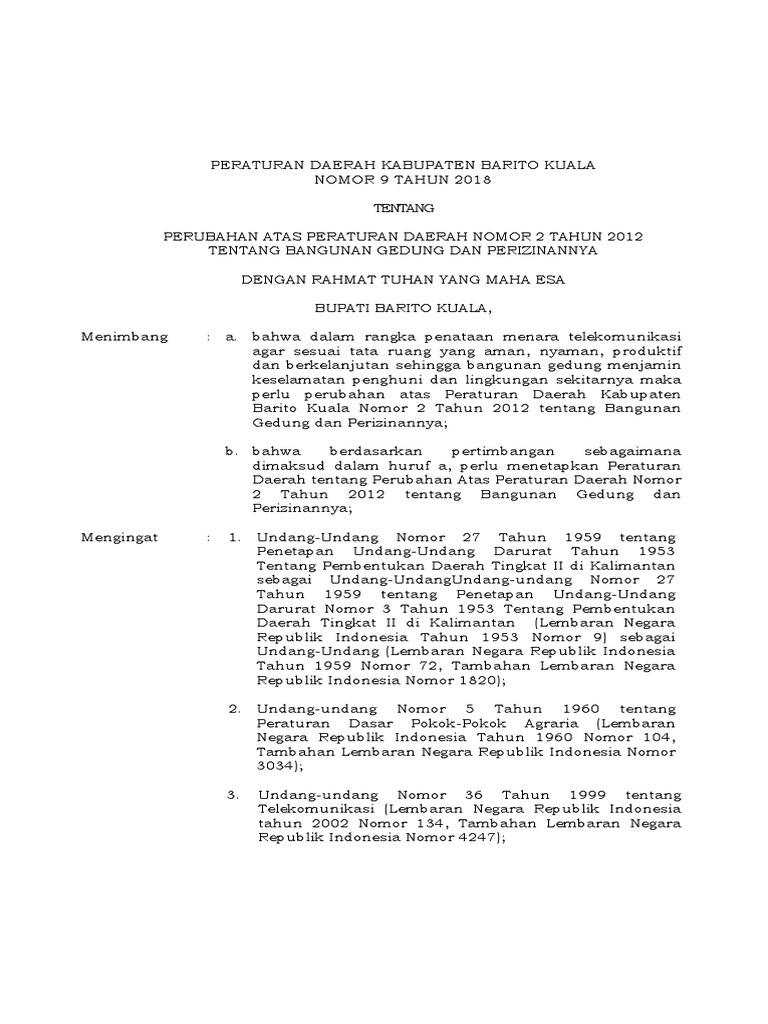 Perda. 9 Perubahan Perda Nomor 2 THN 2012 | PDF