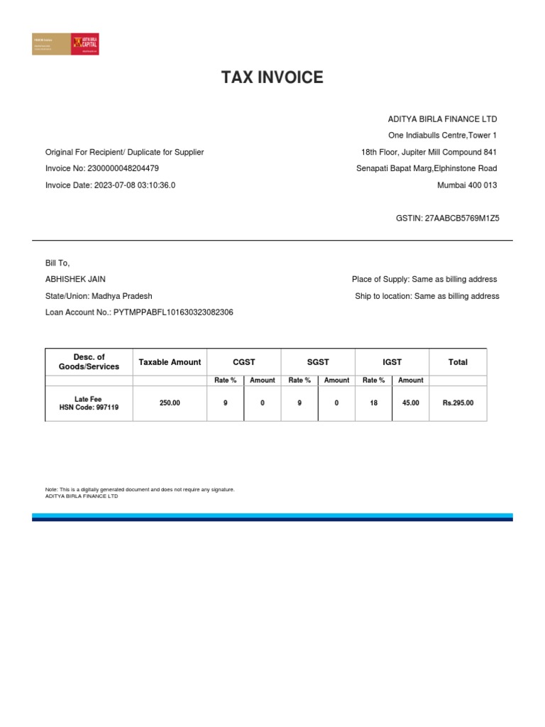 Finance Invoice for Loan Services | PDF
