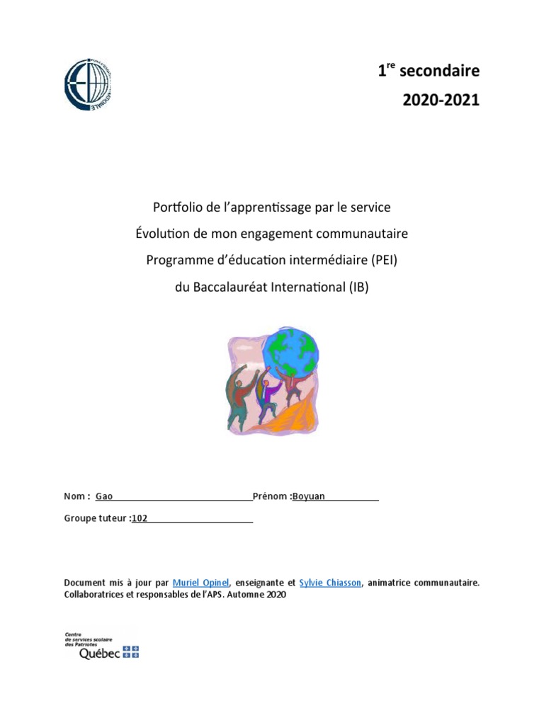 1re Secondaire Portfolio APS 2020-2021 | PDF | Développement personnel