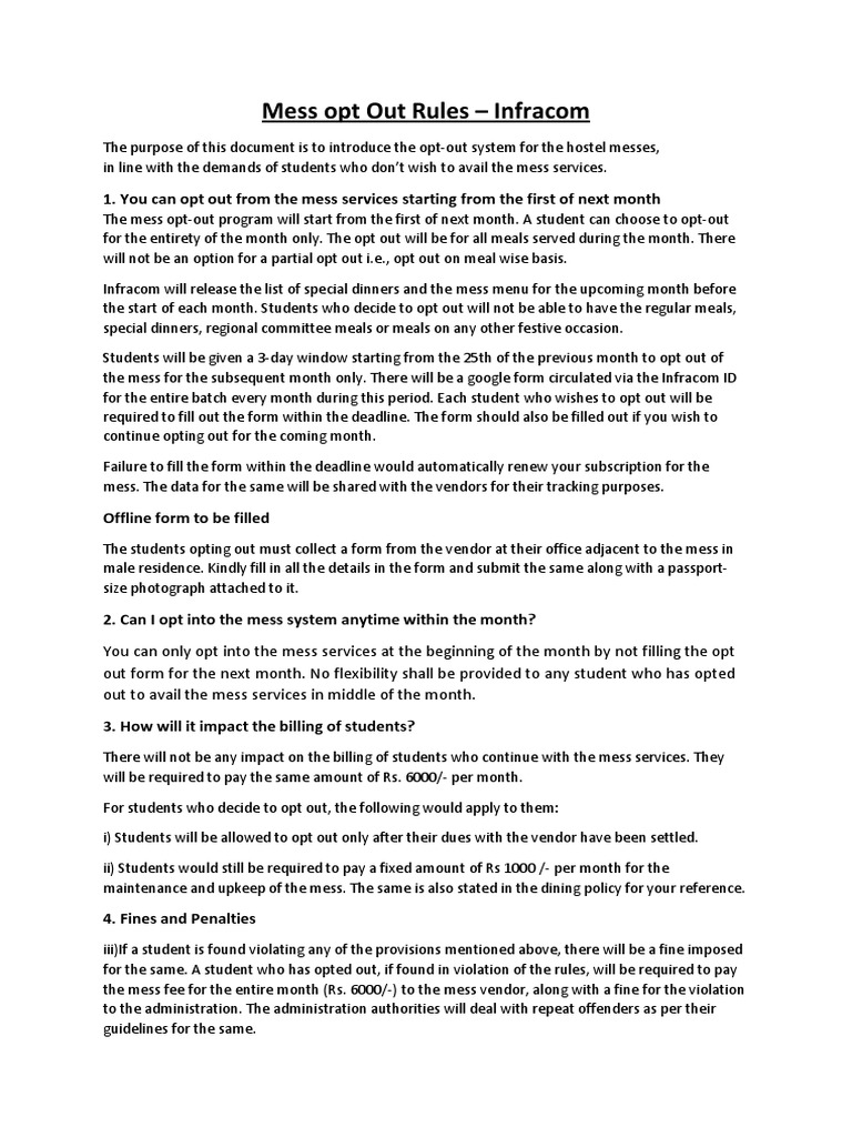 Mess Opt Out Rules | PDF | Fine (Penalty)