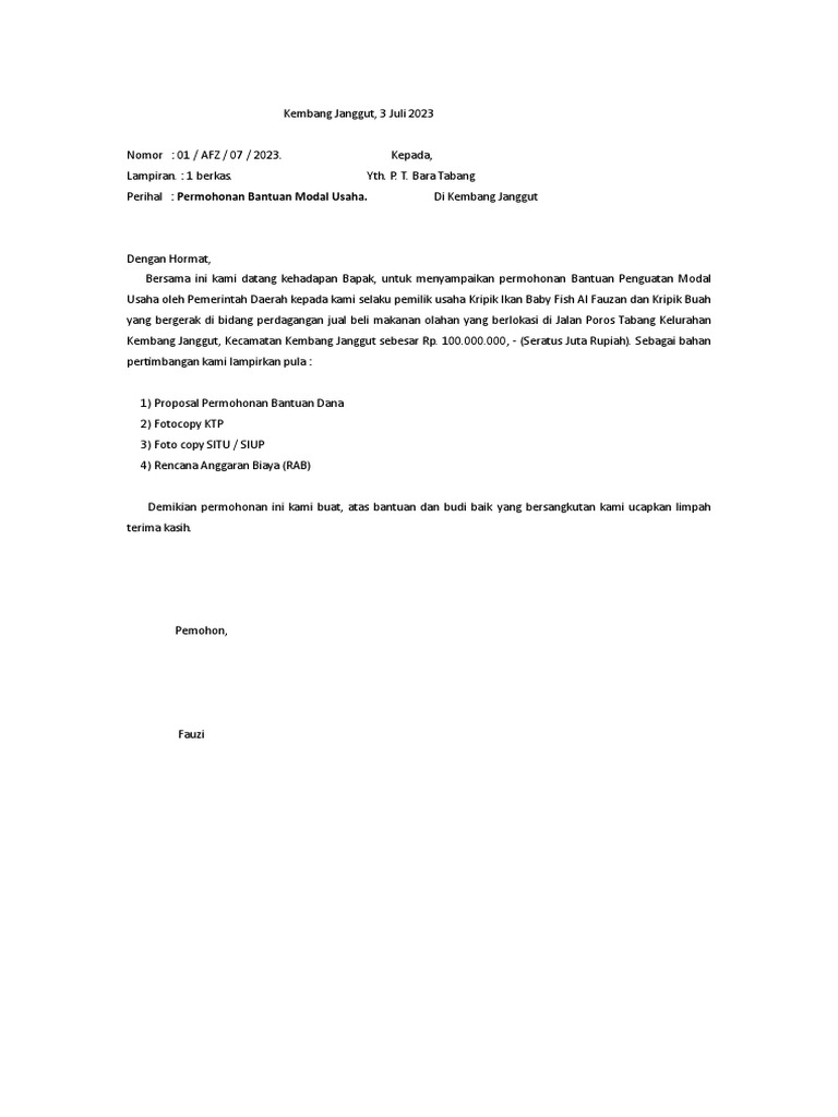 Surat Permohonan Proposal | PDF