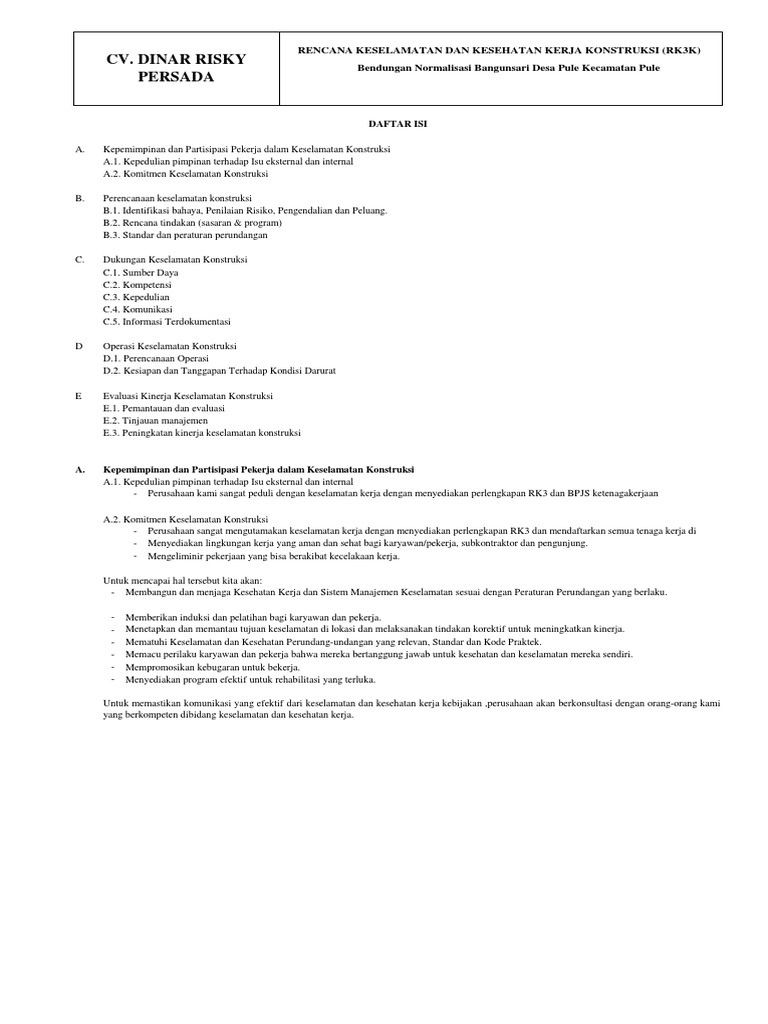Rencana Keselamatan Konstruksi RK3K | PDF
