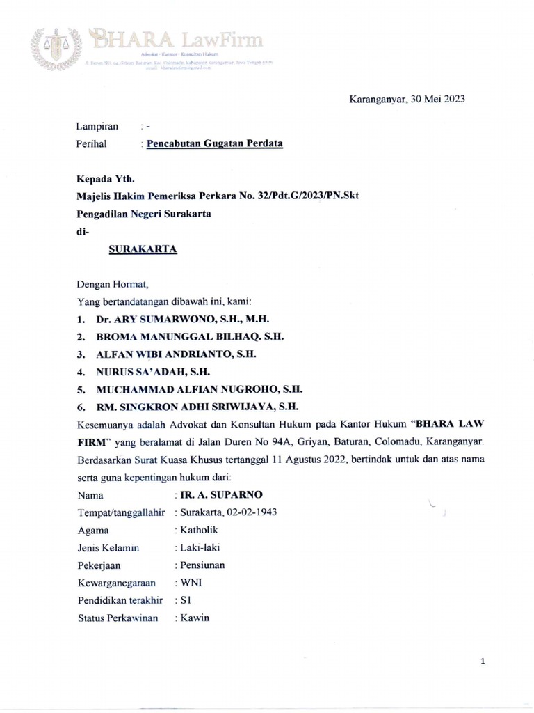pencabutan gugatan IR. A. SUPARNO | PDF