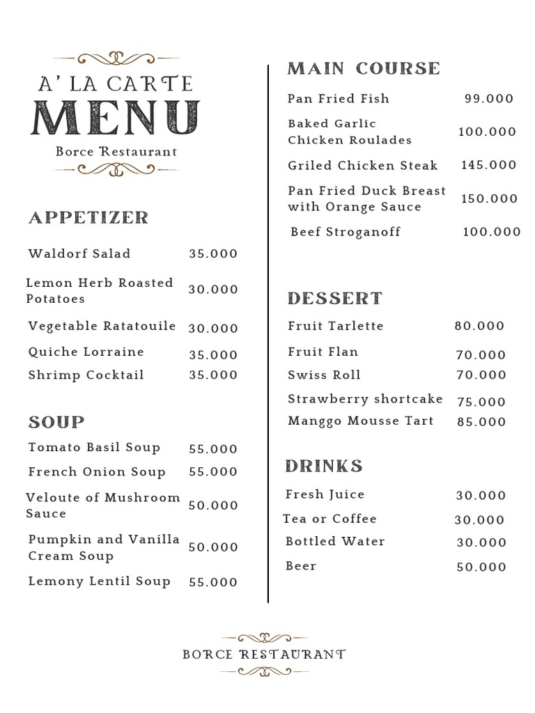 3 Jenis Menu A'lacarte, Table D'hote, & Spesial Party Menu | PDF | Soup ...
