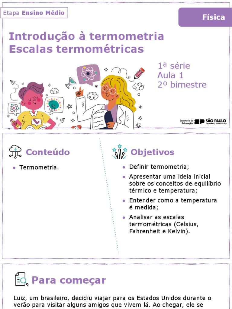 Aula 1 Introdução à termometria Escalas termométricas | PDF ...