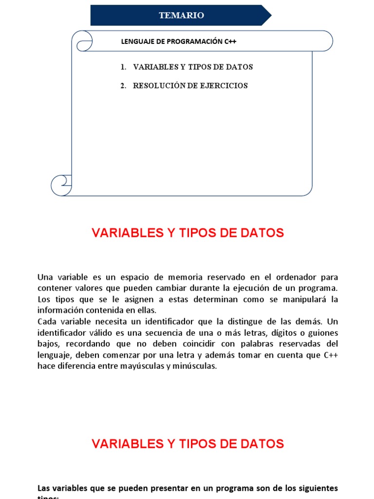 Variables Y Tipos De Datos Pdf Computadoras